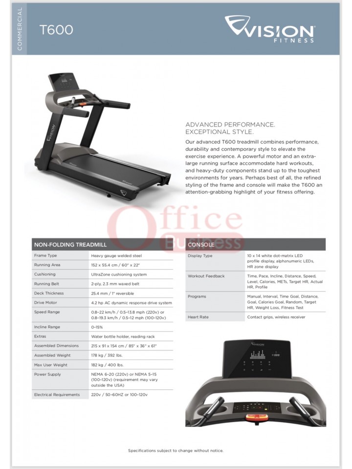 Vision T600 Treadmill อุปกรณ์เครื่องใช้สำนักงาน เครื่องใช้สำนักงาน